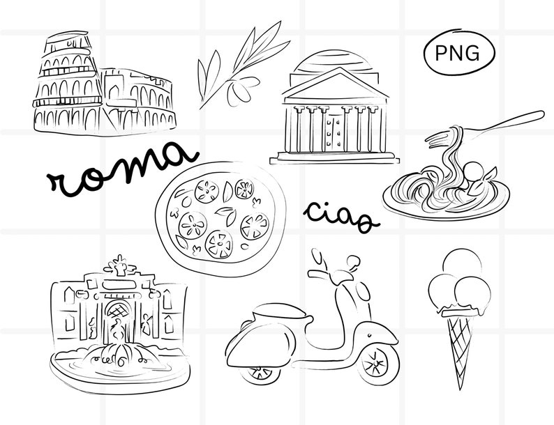 Rome Clipart Bundle, Italy Travel Clip Art Designs, Minimalist Line Art ...