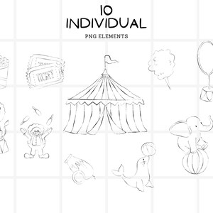 Circus Line Art Clip Art Bundle, Clown Clipart PNG, Icons for Carnival ...