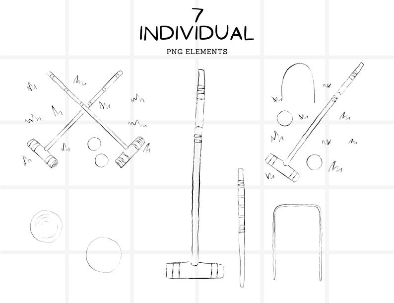 Croquet Clipart PNG Bundle, Yard Games Hand Drawn Line Art, Simple Wall ...