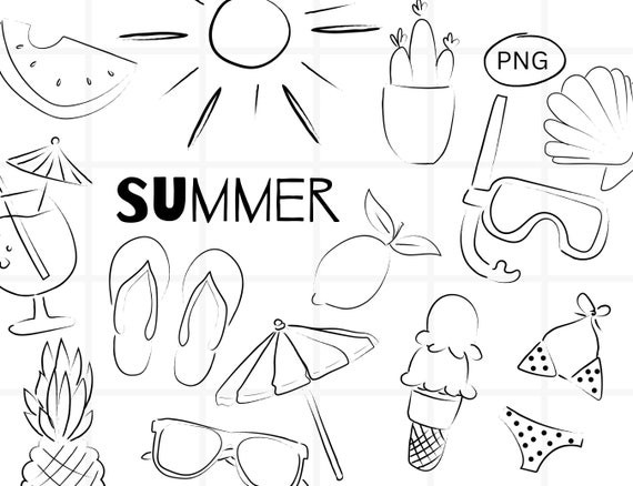 Summer Beach Clipart Black And White