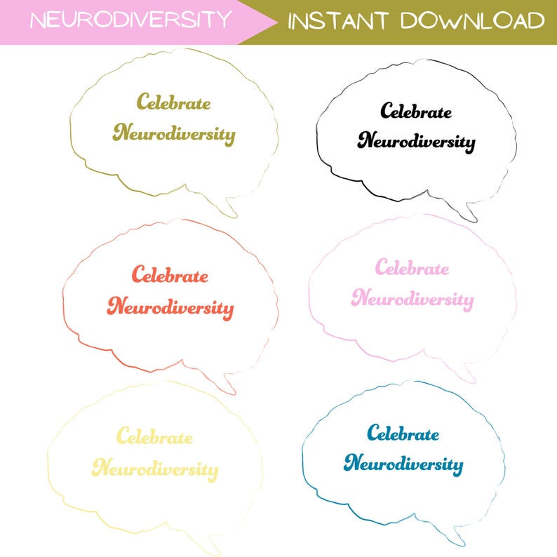 Celebrate Neurodiversity Clip Art Bundle, Colorful Hand Drawn PNG ...