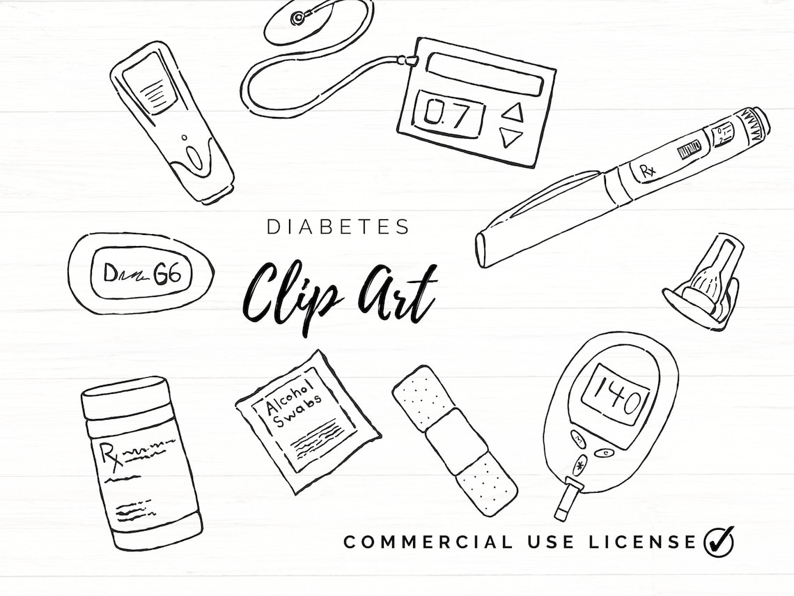Diabetes Supplies Clip Art Bundle Simple Hand Drawn Diabetic - Etsy