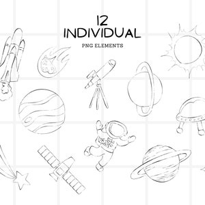 Outer Space Clip Art Bundle, Hand Drawn Nature PNG, Minimalist ...