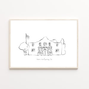 The Alamo Clip Art, San Antonio Texas Hand Drawn Line Art Illustration ...