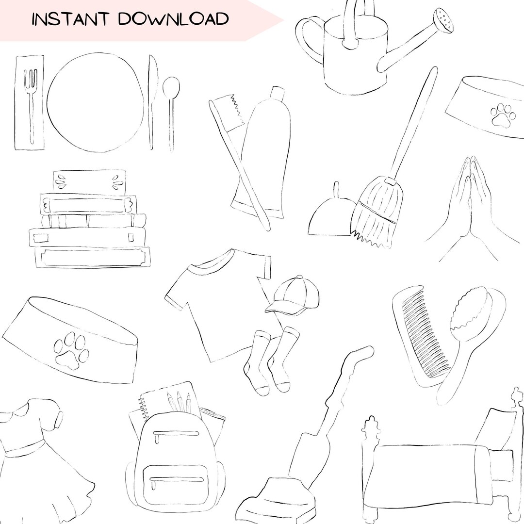 Chore Chart Clip Art PNG Bundle, Kids Chore List Doodles, Hand-drawn ...