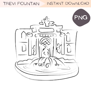 Trevi Fountain Rome Italy Clip Art Ink Line Art Hand Drawn Illustration ...