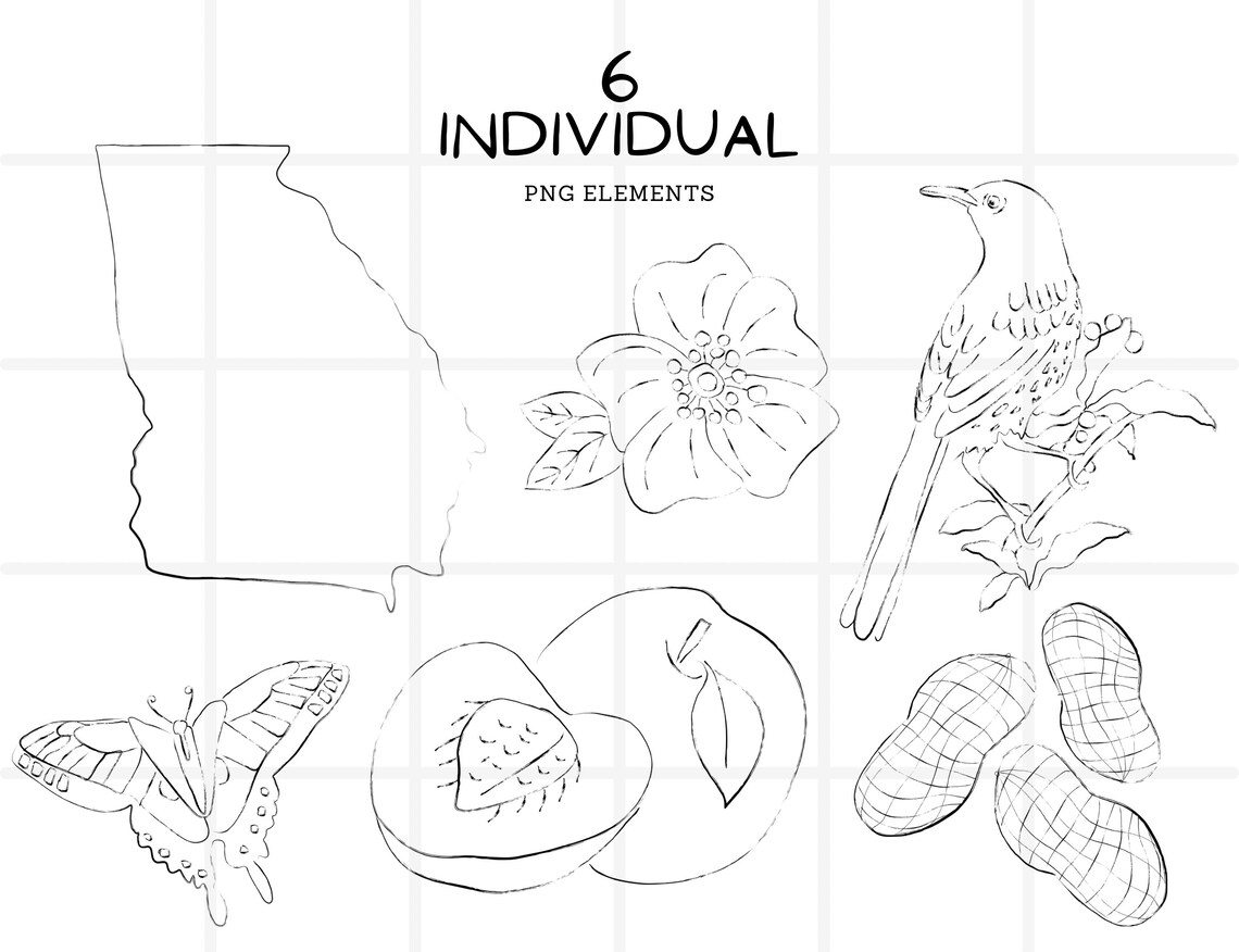 Georgia Clipart Bundle, GA Travel Clip Art Designs, Minimalist Line Art ...