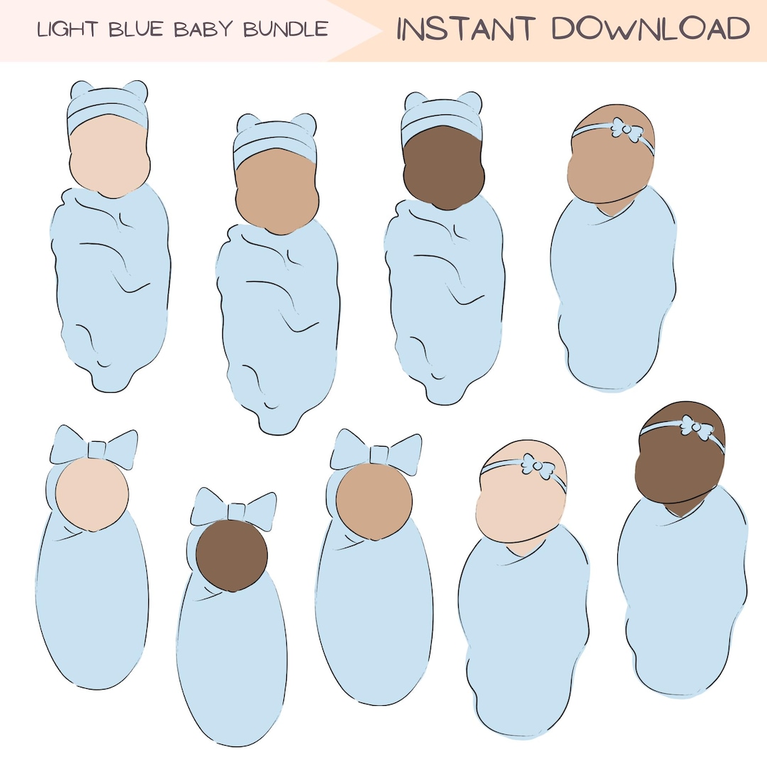 Newborn Baby Clip Art Bundle, Light Blue Gender Neutral Girl Boy Vector ...