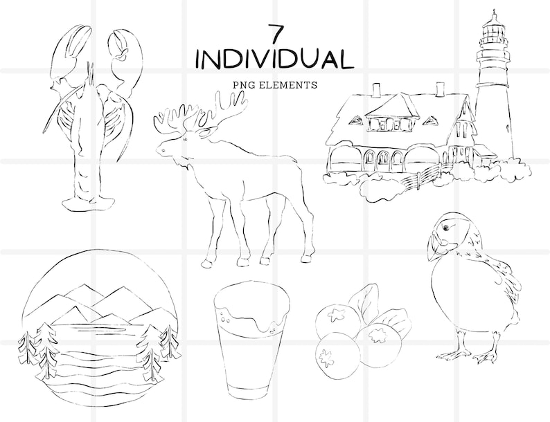 Maine Clipart Bundle, ME Travel Clip Art Designs, Minimalist Line Art ...