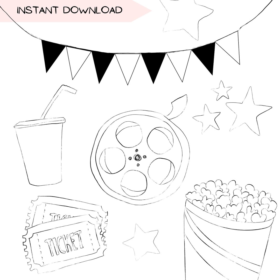 Movie Night Party Clipart Bundle, Movie Theater Popcorn Clip Art ...