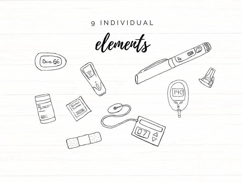 Diabetes Supplies Clip Art Bundle, Simple Hand Drawn Diabetic ... Diabetes Supplies Clip Art Bundle, Simple Hand Drawn Diabetic ...