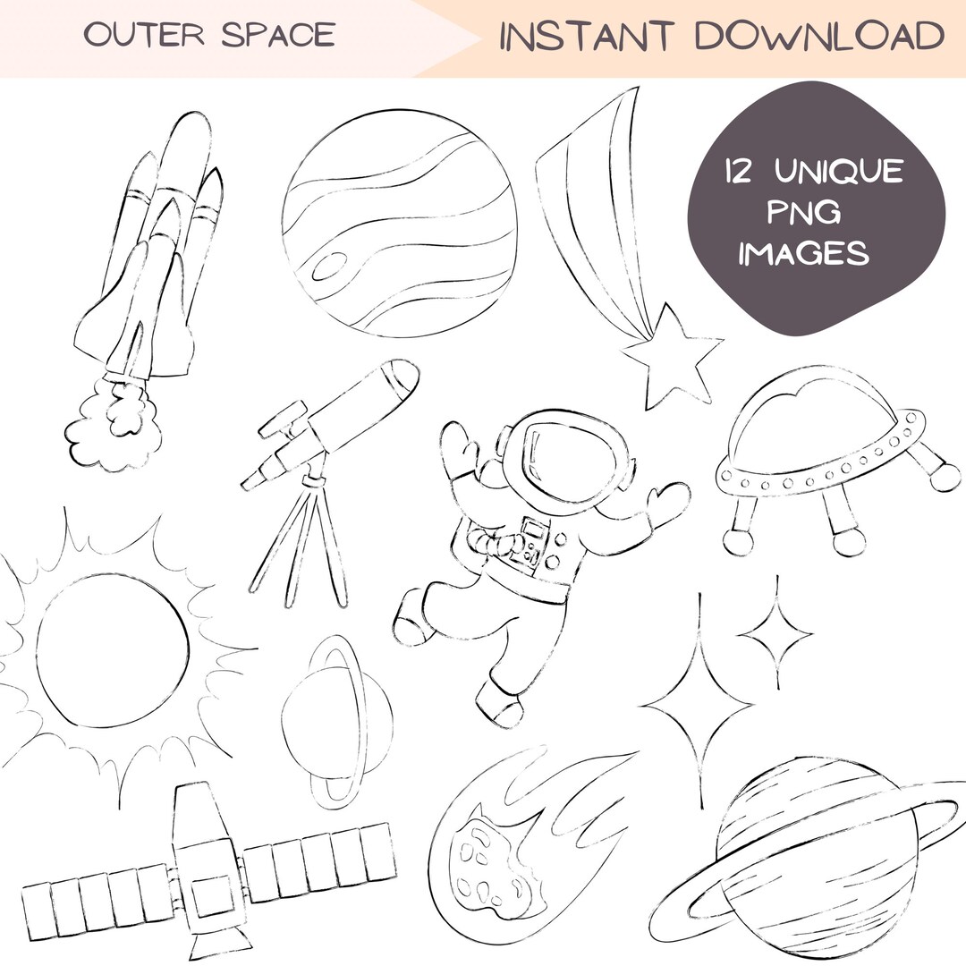 Outer Space Clip Art Bundle, Hand Drawn Nature PNG, Minimalist ...