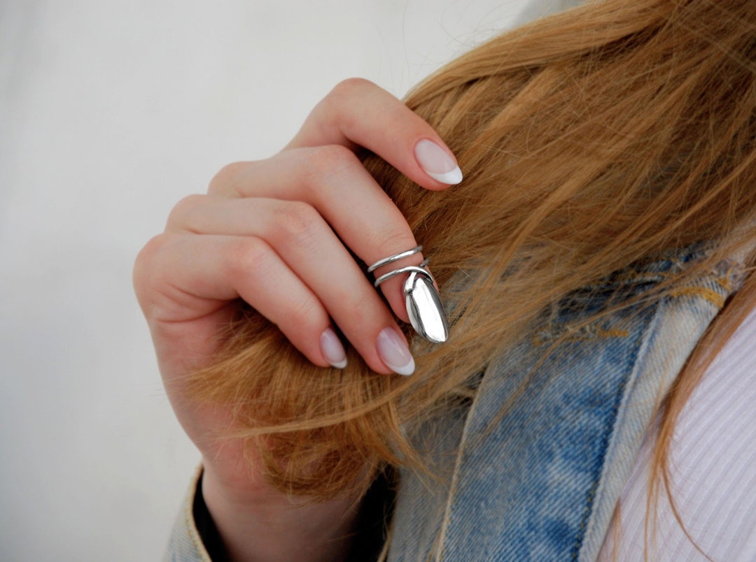Fingernail Rings Boho Sterling Silver Nail Armor / Nails Finger Ring ...