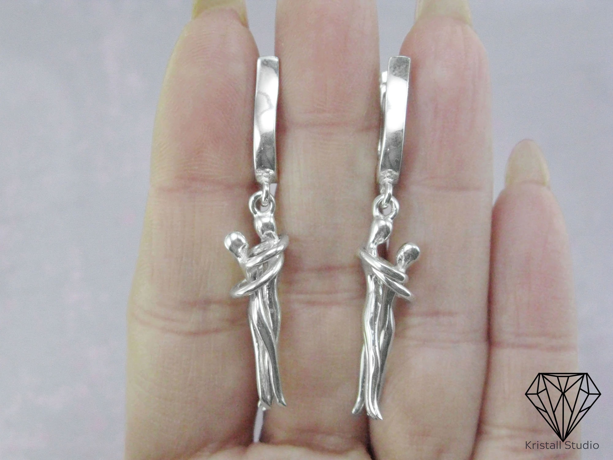 Silver Dancing Couple Dangle Cute Earrings / Boho Handmade Minimalist ...