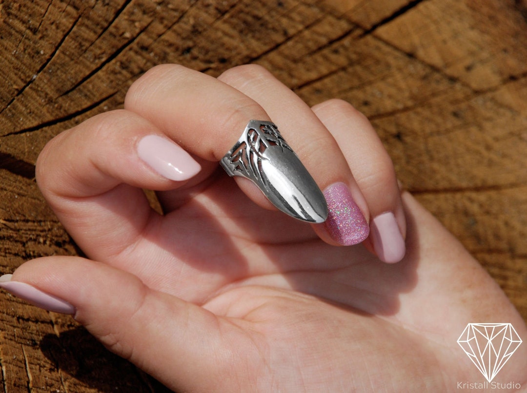 Fingernail Sterling Silver Ring Boho Nail Armor / Finger Nail Stiletto ...