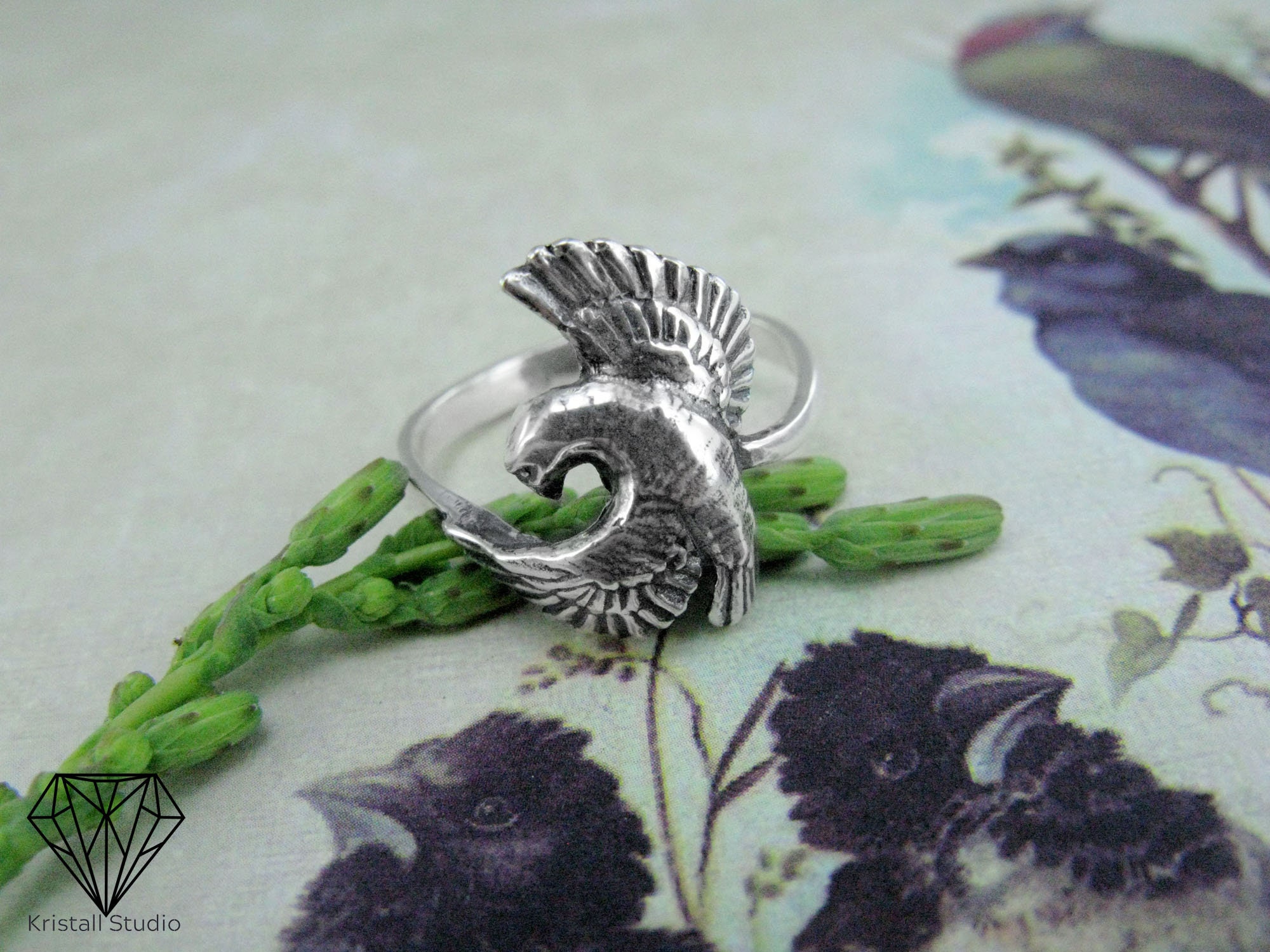 Silver Eagle Ring / Sterling Silver Thunderbird Ring Hawk Ring / Silver ...
