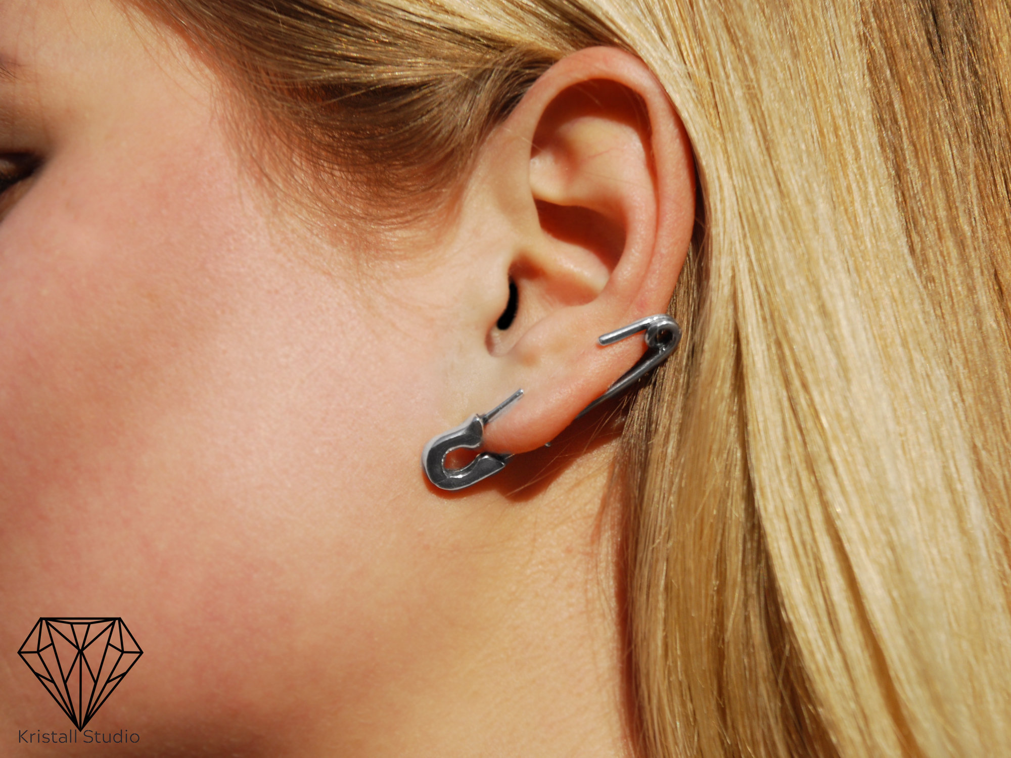 Safety Pin Silver Cuff Earrings Minimalist Ear Climber / Mismatched Ear ...