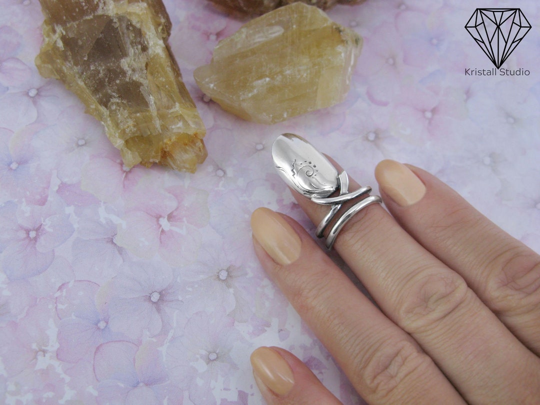 Sterling Silver Fingernail Boho Nail Ring / Finger Nails Rings Stacking ...