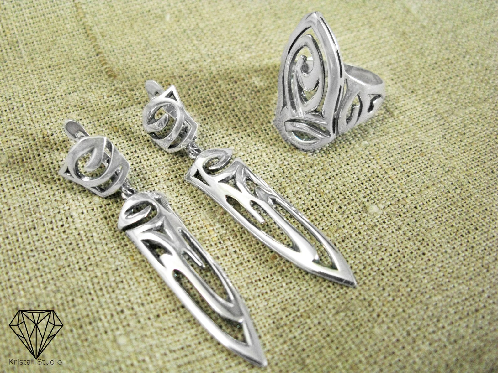 Set of Jewelry Made of Sterling Silver 925 / Women's Ring and Earrings ...