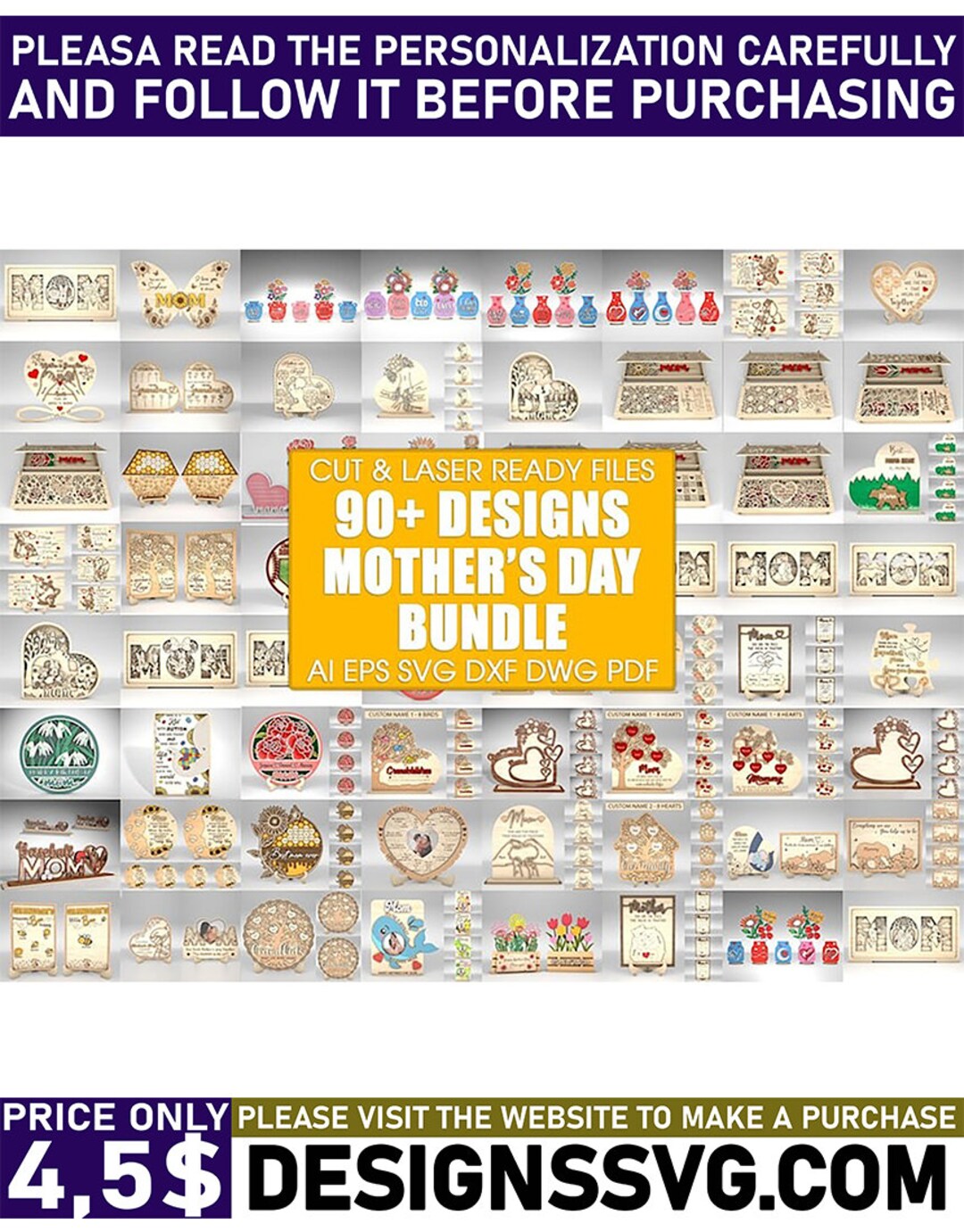 Mega Bundle Mothers Day Laser Cut Files, 90 Mothers Day Designs ...