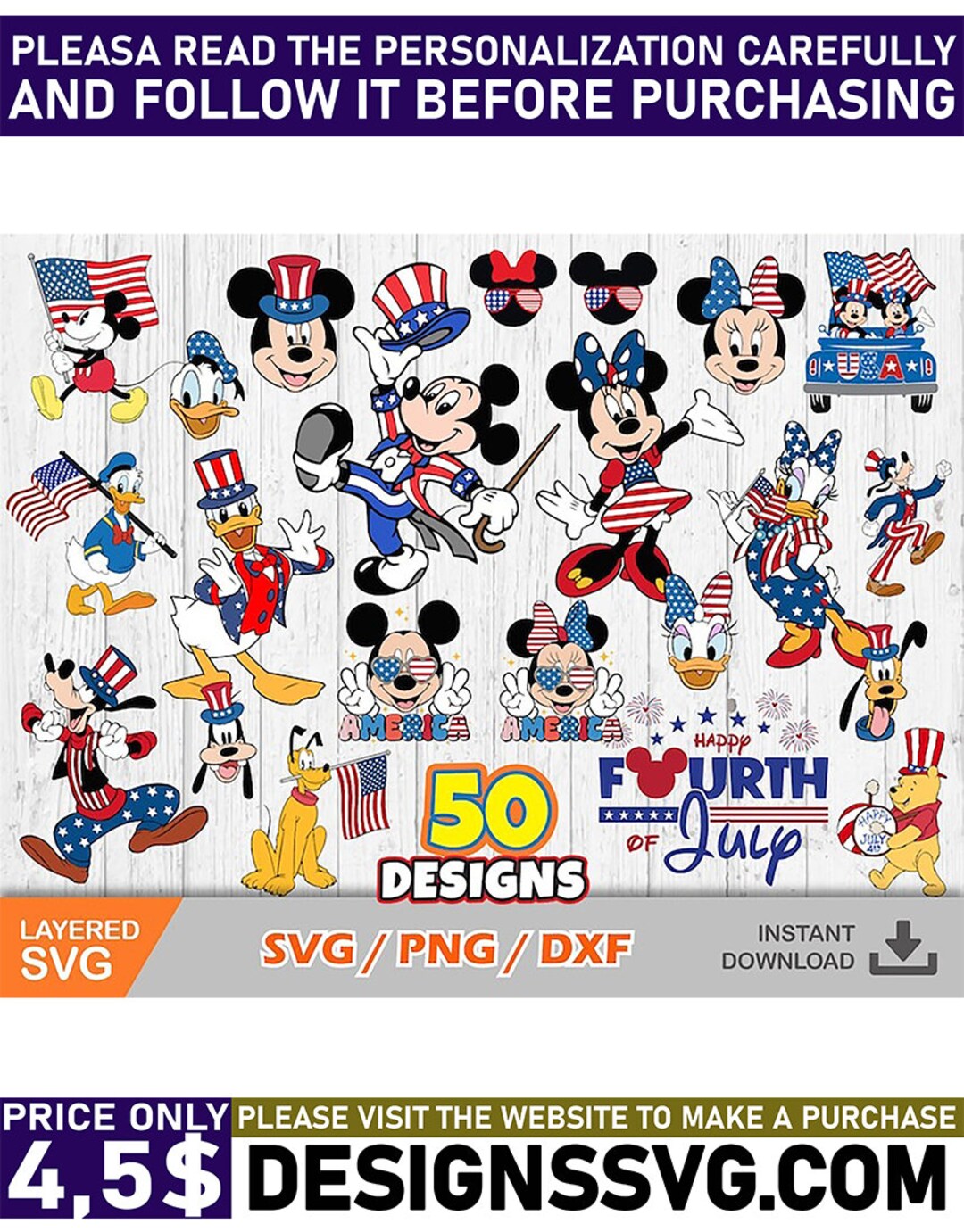 Mickey and Friends 4th of July Clipart Bundle, Happy Fourth of July Svg ...
