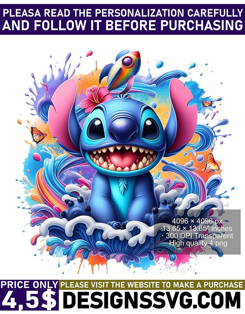 4 PNG Stitch Splash and Watercolor Digital Design PNG File for ...