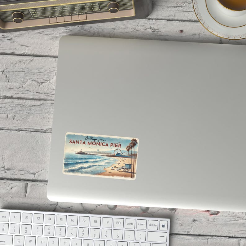Santa Monica Sticker, Vintage Watercolor Beach Scene, Pier Souvenir - Etsy