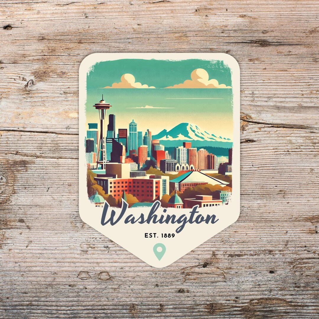 Washington Retro Grunge Sticker, Laptop Sticker, Cooler Sticker, Water ...