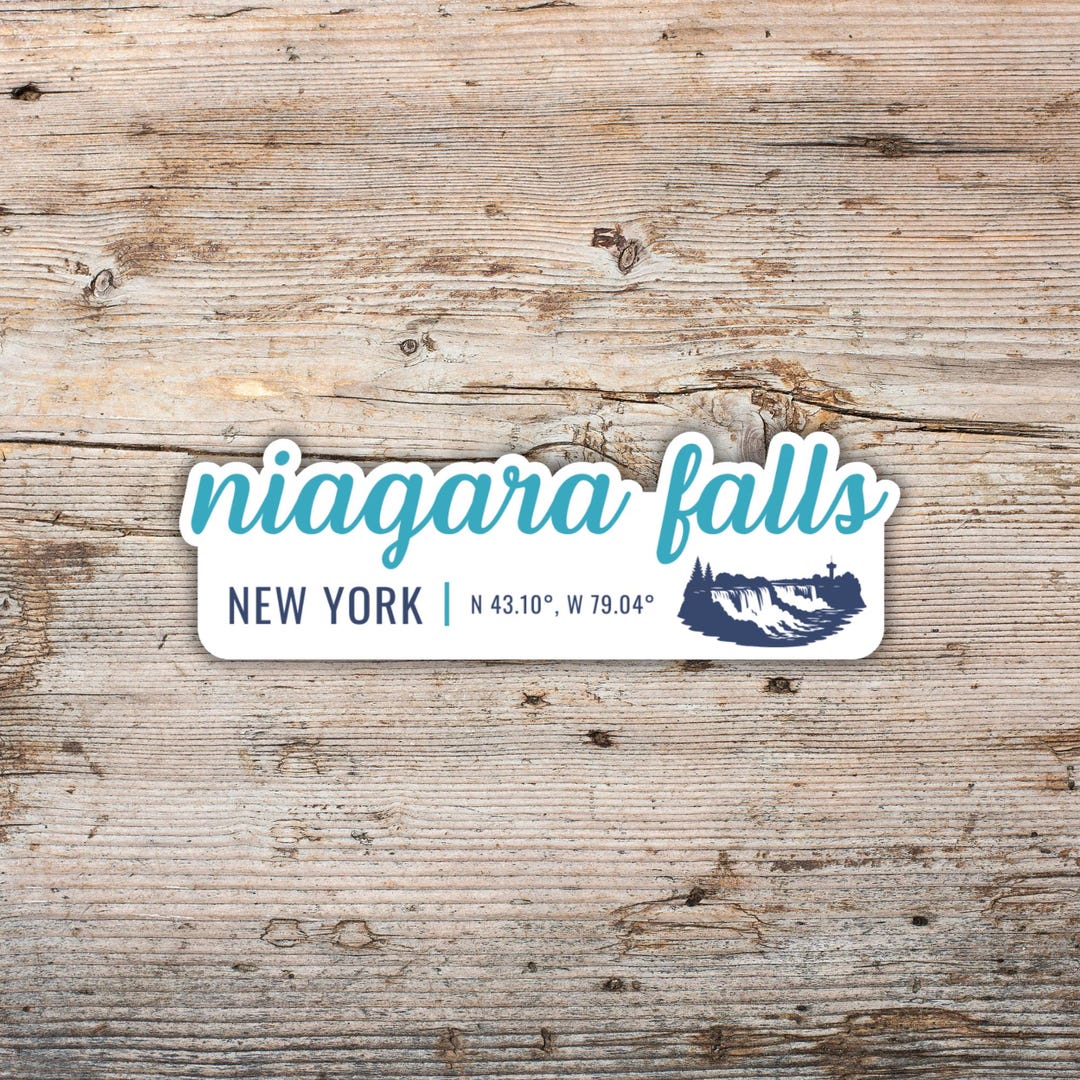 Niagara Falls Sticker, Modern Script Font With Latitude Longitude ...