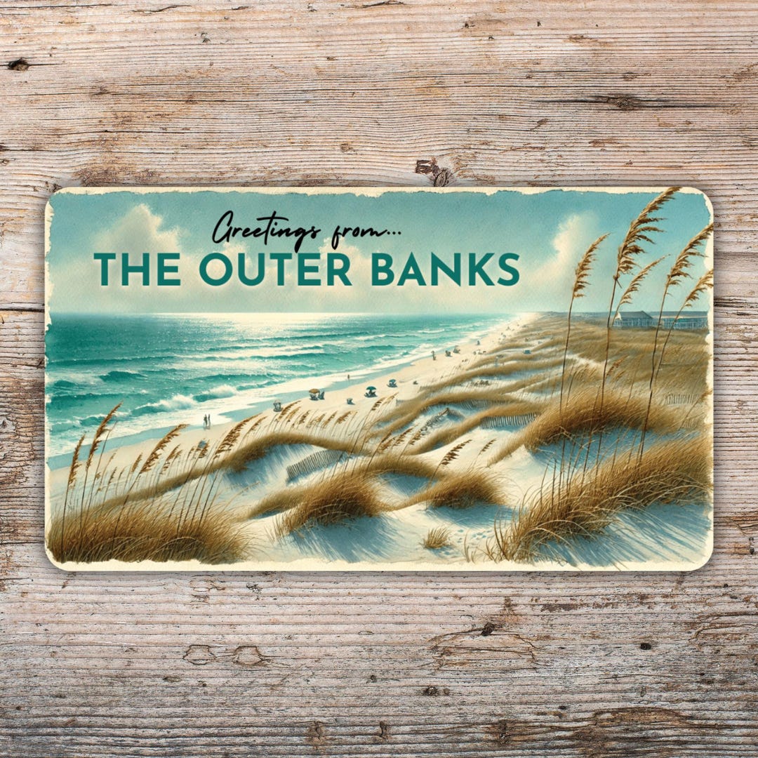 Greetings From Outer Banks Sticker, Watercolor Beach Scene, Vintage ...