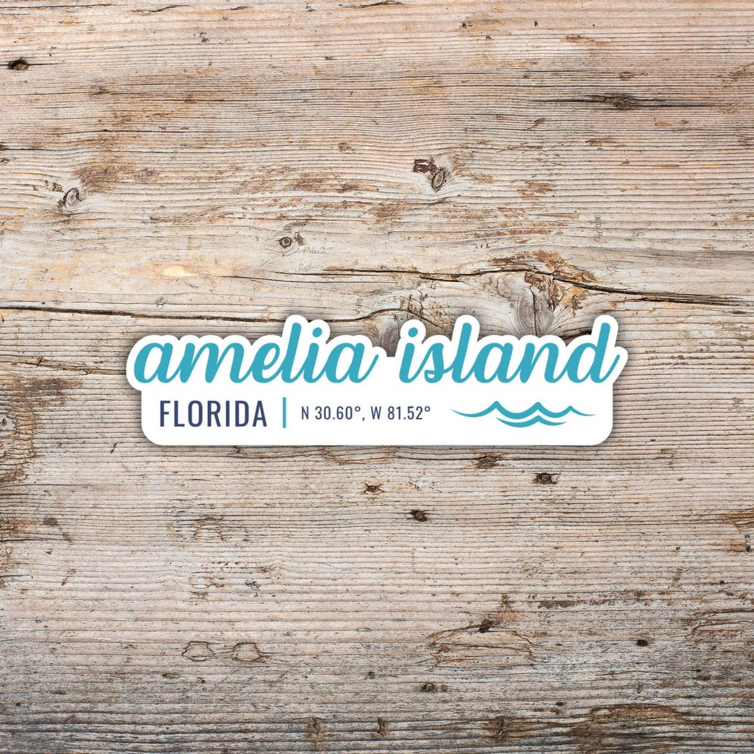 Amelia Island Sticker, Modern Script Font With Wave, Waterproof Vinyl ...