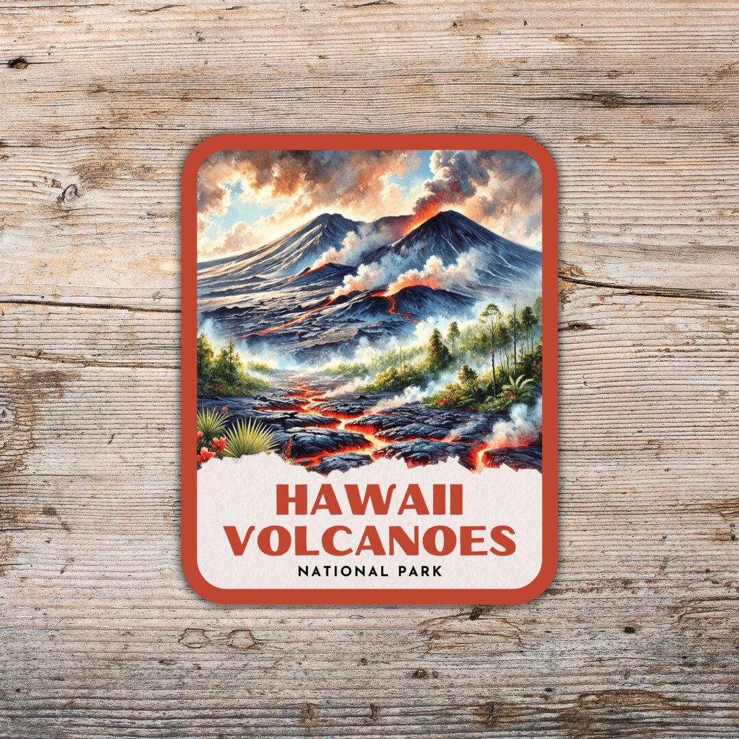 Hawaii Volcanoes National Park Retro Watercolor Sticker, Laptop Sticker ...