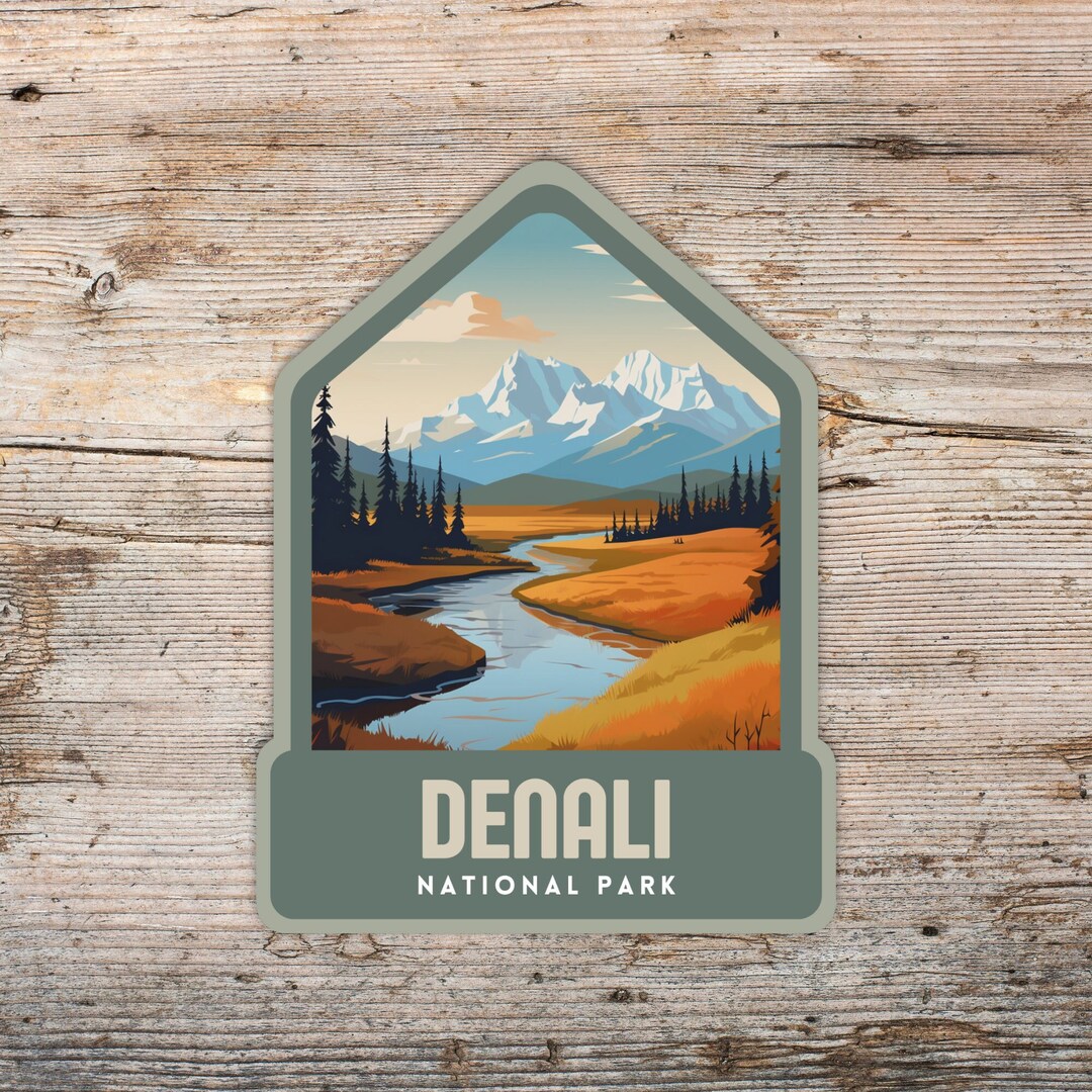 Denali National Park Retro Sticker, Laptop Sticker, Cooler Sticker ...