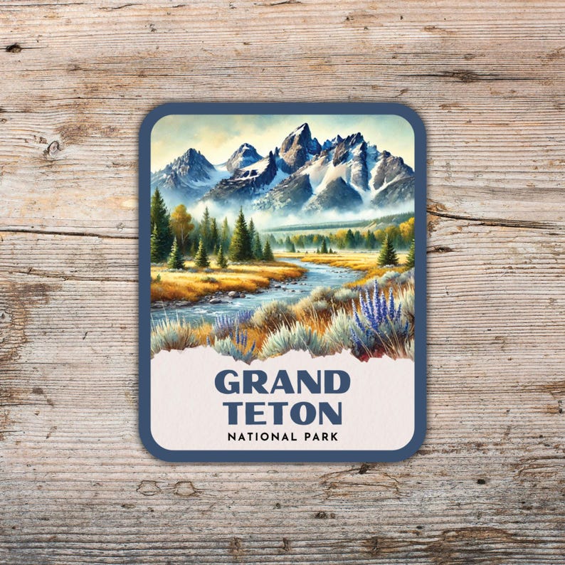 Grand Teton National Park Retro Watercolor Sticker, Laptop Sticker ...