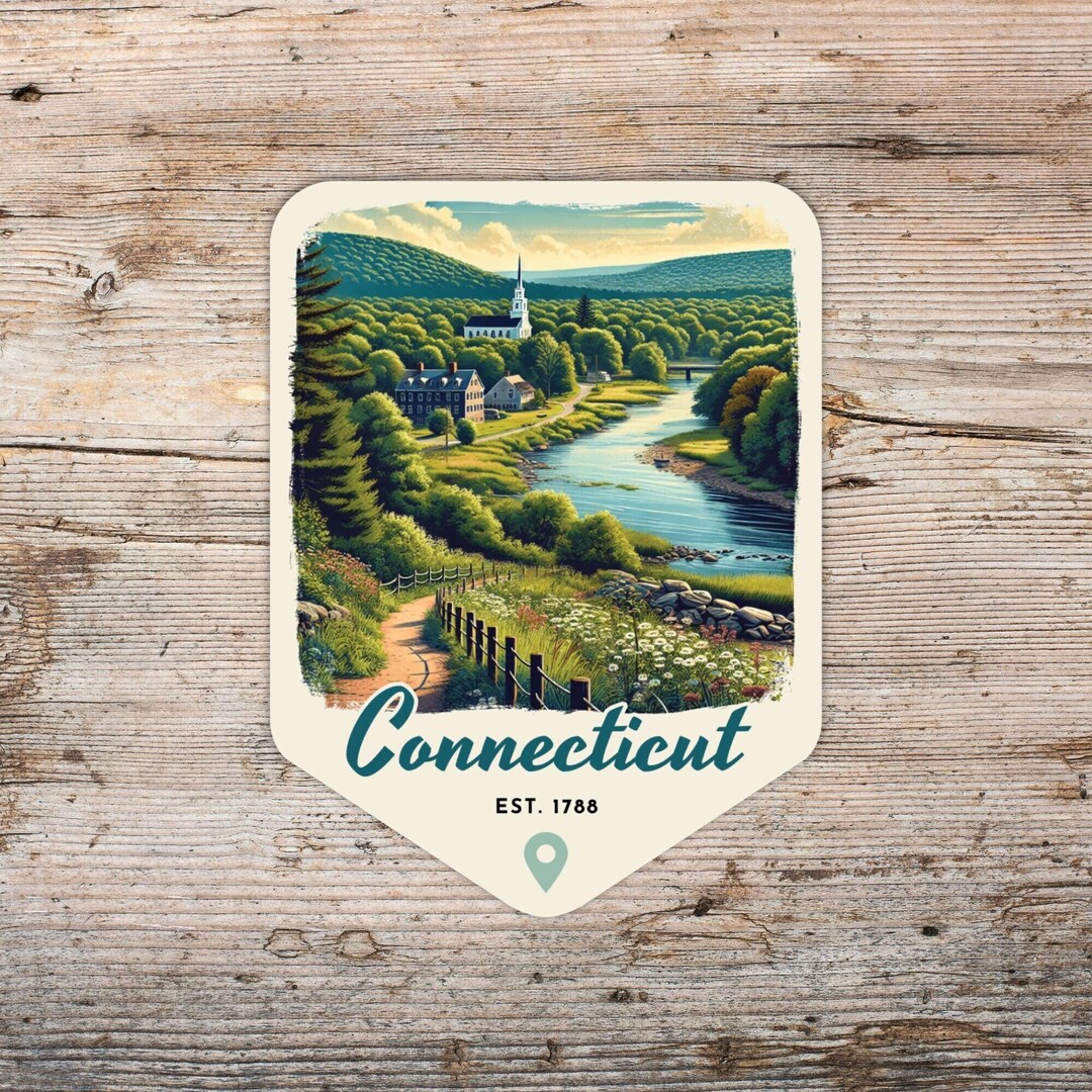 Connecticut Retro Sticker, Laptop Sticker, Cooler Sticker, Water Bottle ...
