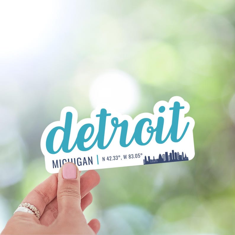 Detroit Sticker, Modern Script Font With Latitude Longitude, Vinyl ...