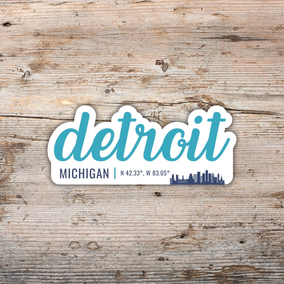 Detroit Sticker, Modern Script Font With Latitude Longitude, Vinyl ...