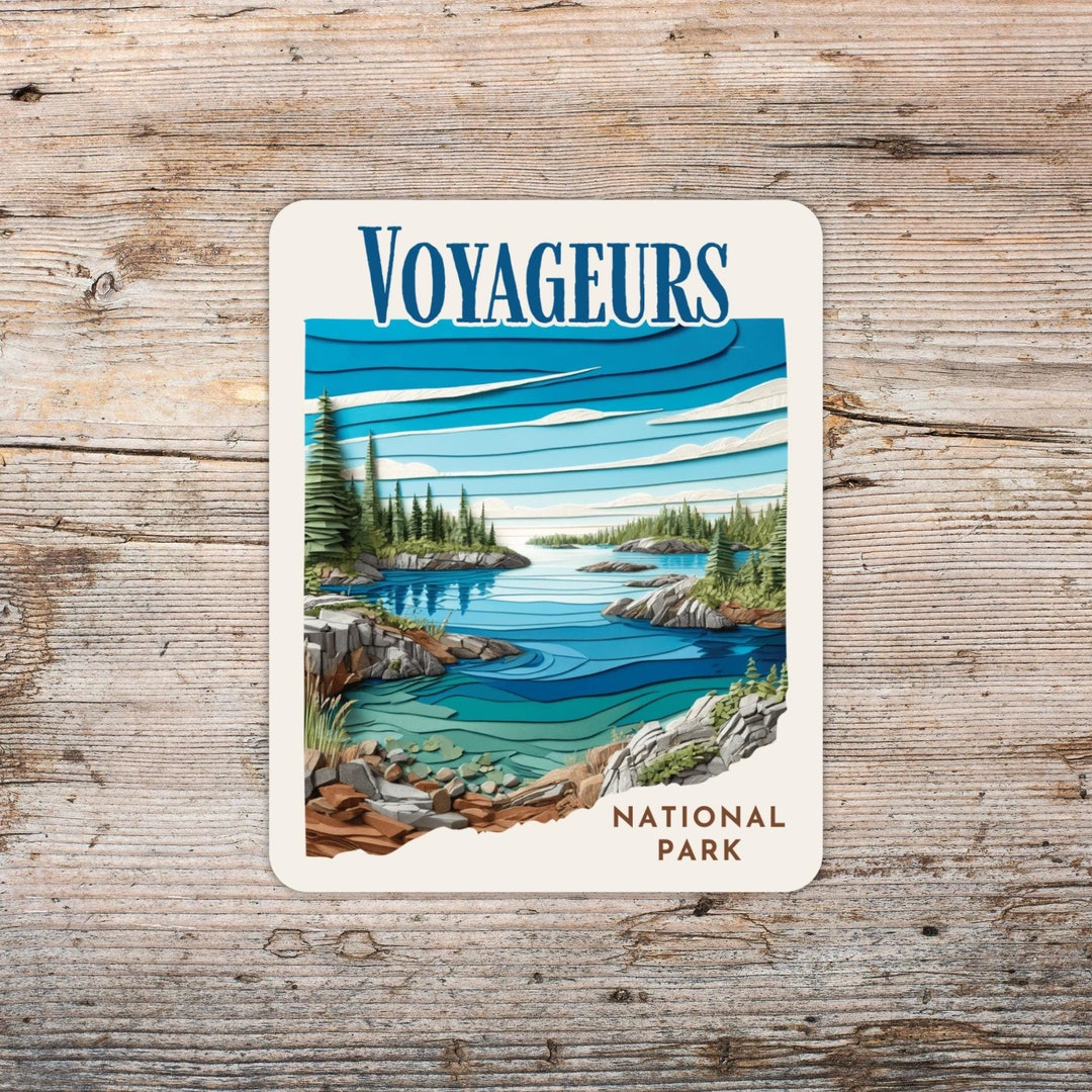 Voyageurs National Park Art Deco Paper Collage Sticker, Laptop Sticker ...