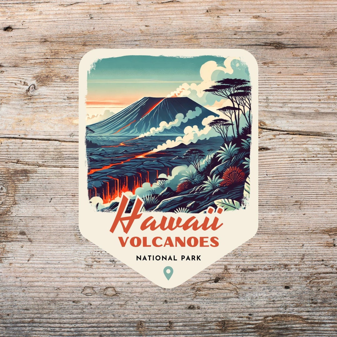 Hawaii Volcanoes National Park Retro Grunge Sticker, Laptop Sticker ...