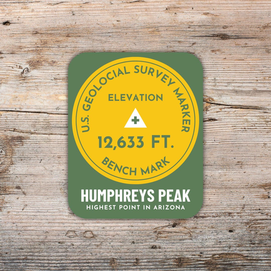 Humphreys Peak USGS Elevation Survey Marker Sticker, Arizona State ...