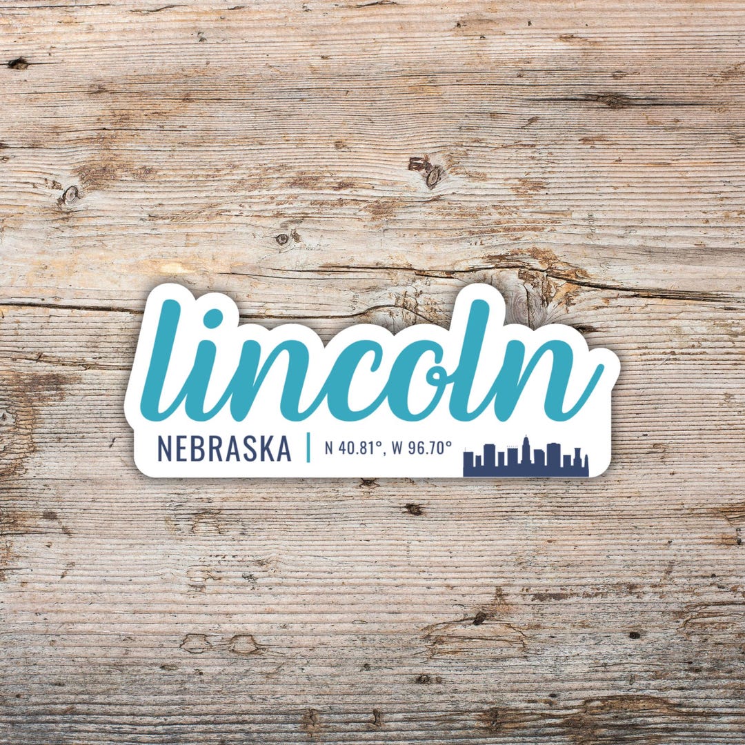 Lincoln Nebraska Sticker, Modern Script Font With Latitude Longitude ...