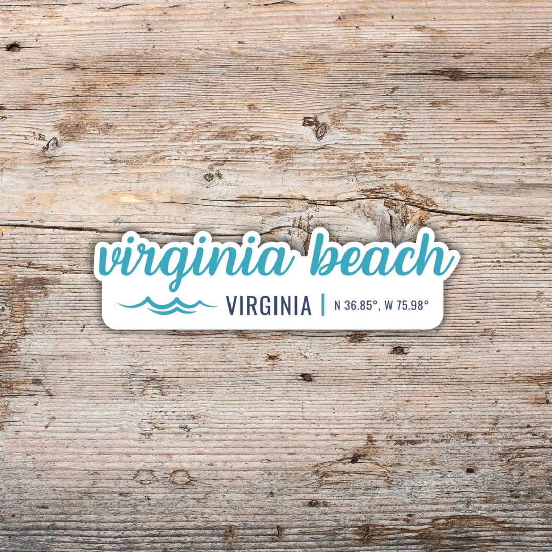 Virginia Beach Sticker, Modern Script Font With Latitude Longitude ...