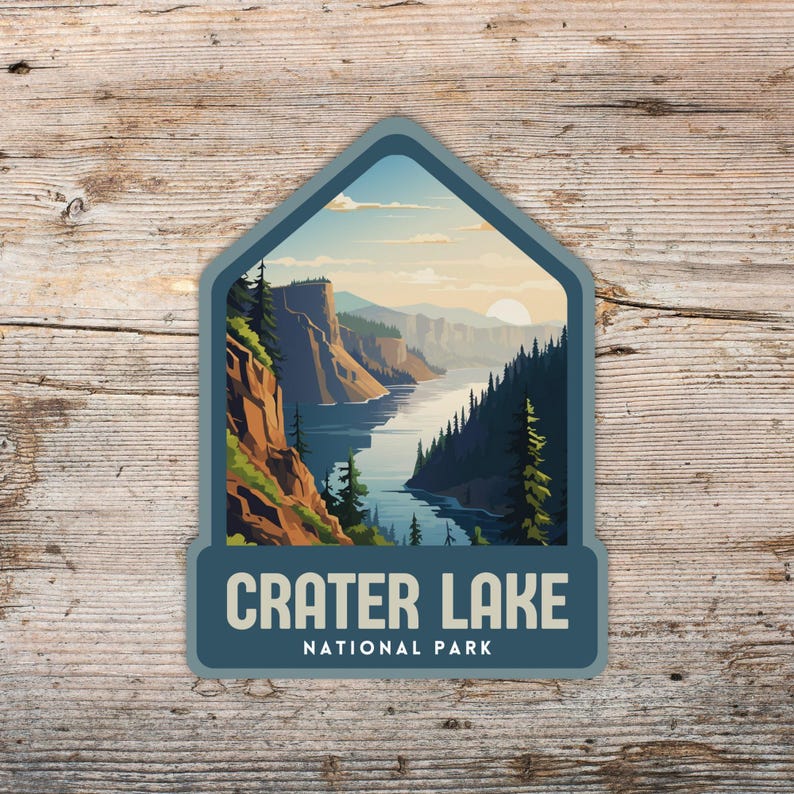 Crater Lake National Park Retro Sticker, Laptop Sticker, Cooler Sticker ...