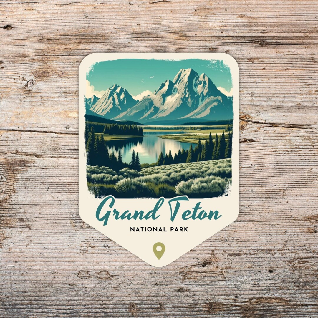 Grand Teton National Park Retro Grunge Sticker, Laptop Sticker, Cooler ...