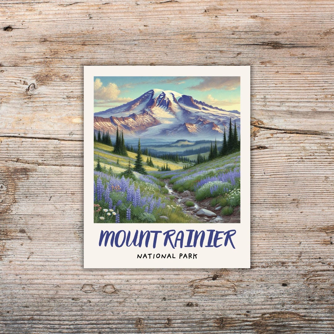 Mount Rainier National Park Sticker - Polaroid Style Design, Retro ...