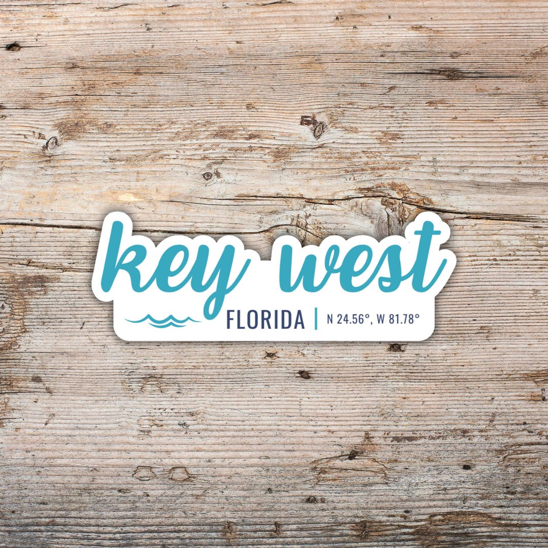 Key West Sticker, Modern Script Font With Wave, Waterproof Vinyl Decal ...
