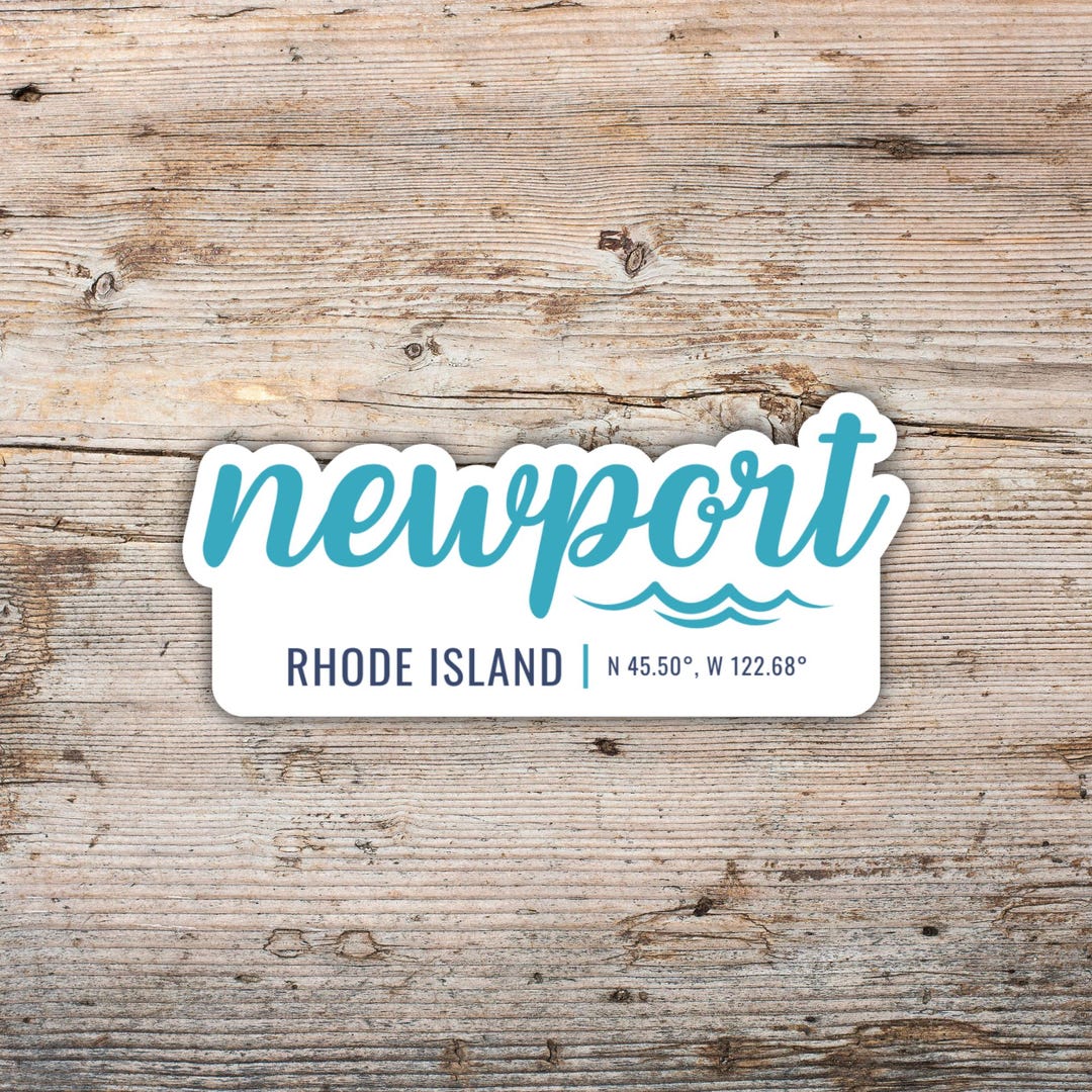 Newport Sticker, Modern Script Font With Latitude Longitude, Vinyl ...