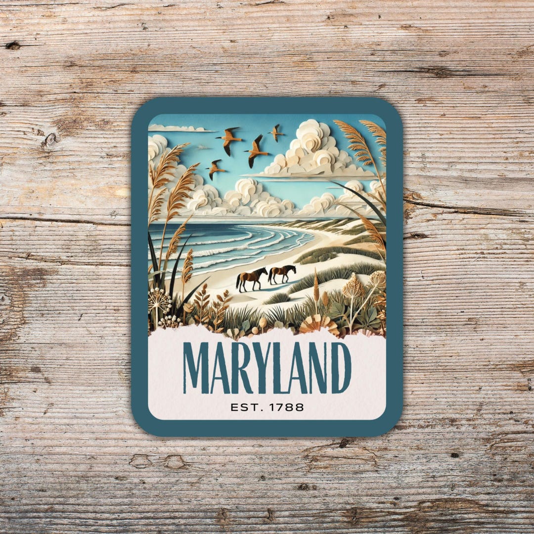 Maryland Sticker Collage Deco Art, Assateague Sticker, Laptop Sticker ...