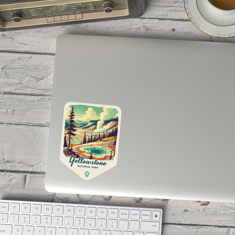 Yellowstone National Park Retro Grunge Sticker, Laptop Sticker, Cooler ...