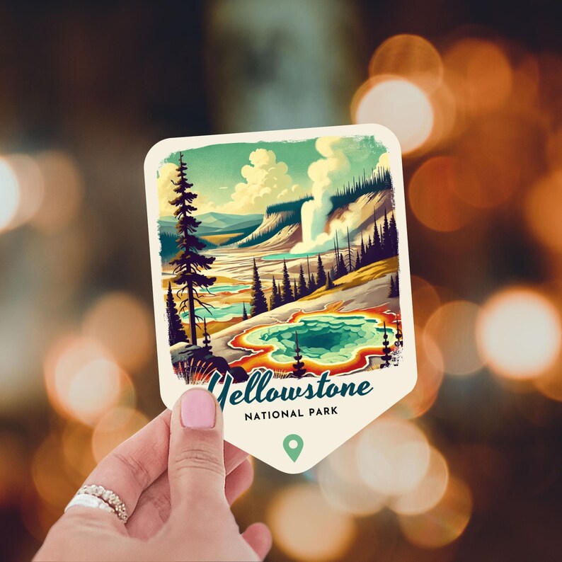 Yellowstone National Park Retro Grunge Sticker, Laptop Sticker, Cooler ...